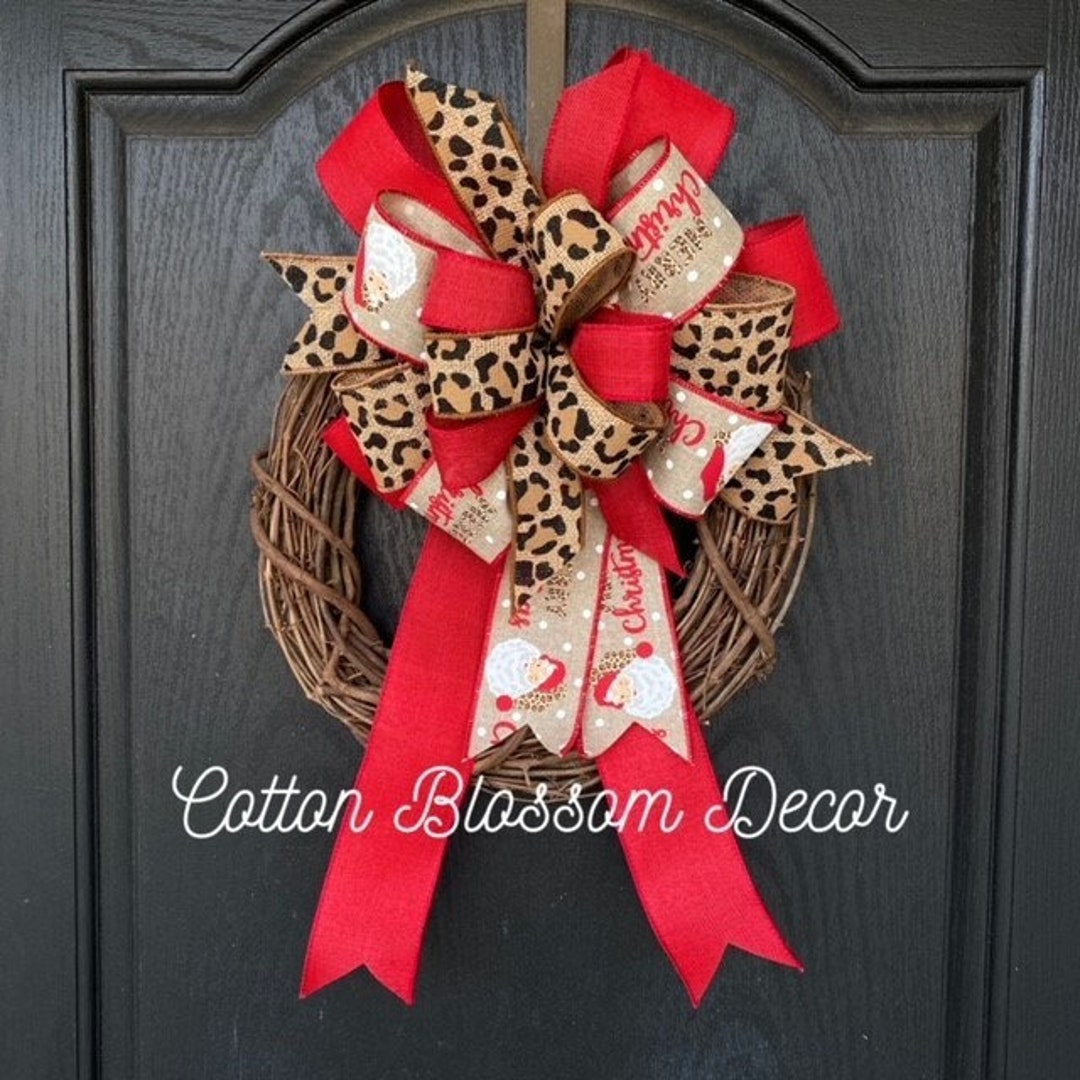 Christmas Leopard Bow, Leopard Print Ribbon, Christmas Bow, Wreath Bow ...