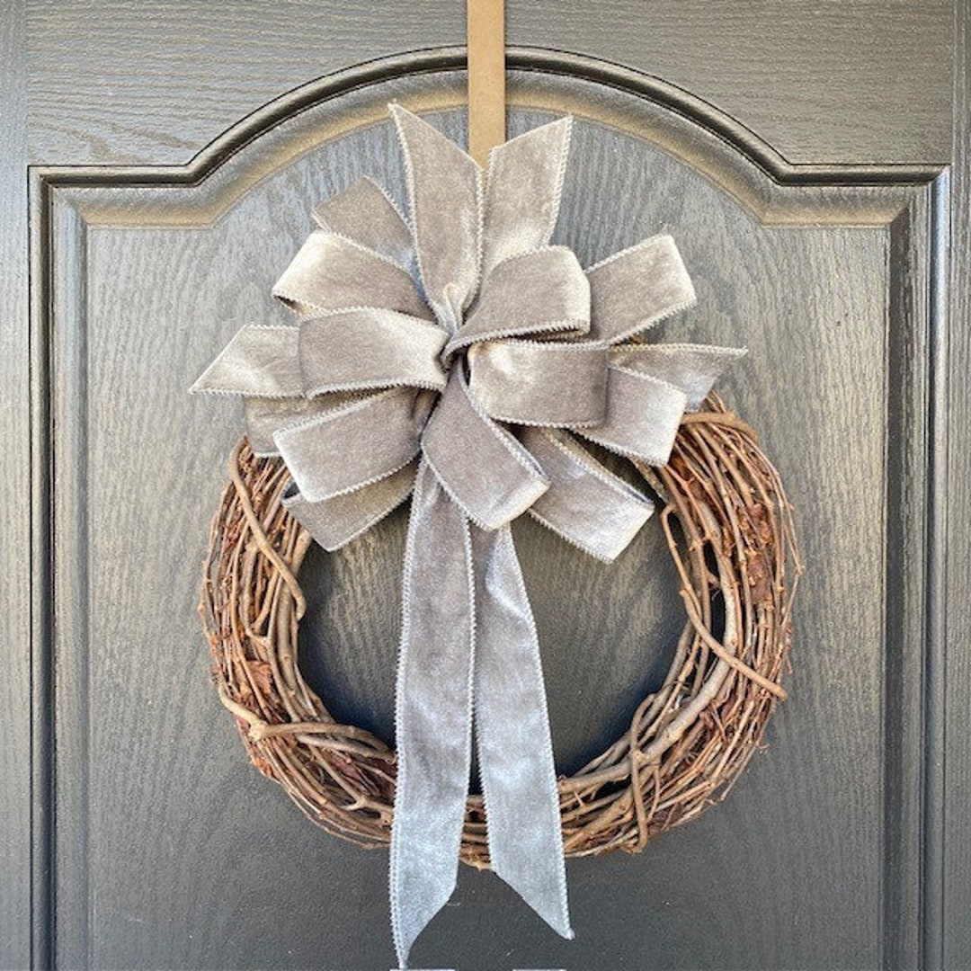 Large Grey Velvet Bow for Wreath, Deluxe Velvet Lantern Bow, Mailbox ...