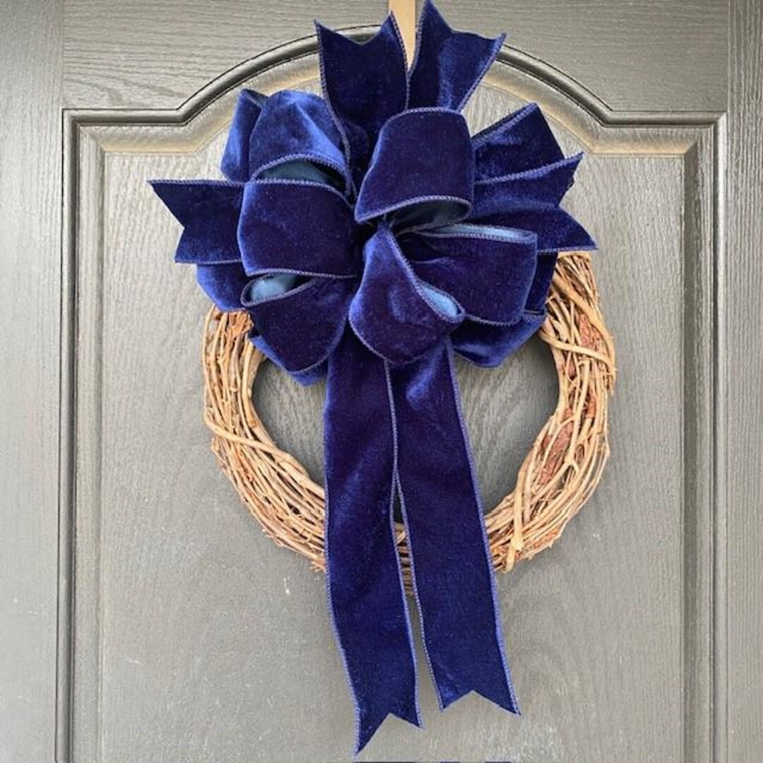 Blue Velvet Bow for Wreath, Deluxe Velvet Lantern Bow, Swag Bow ...