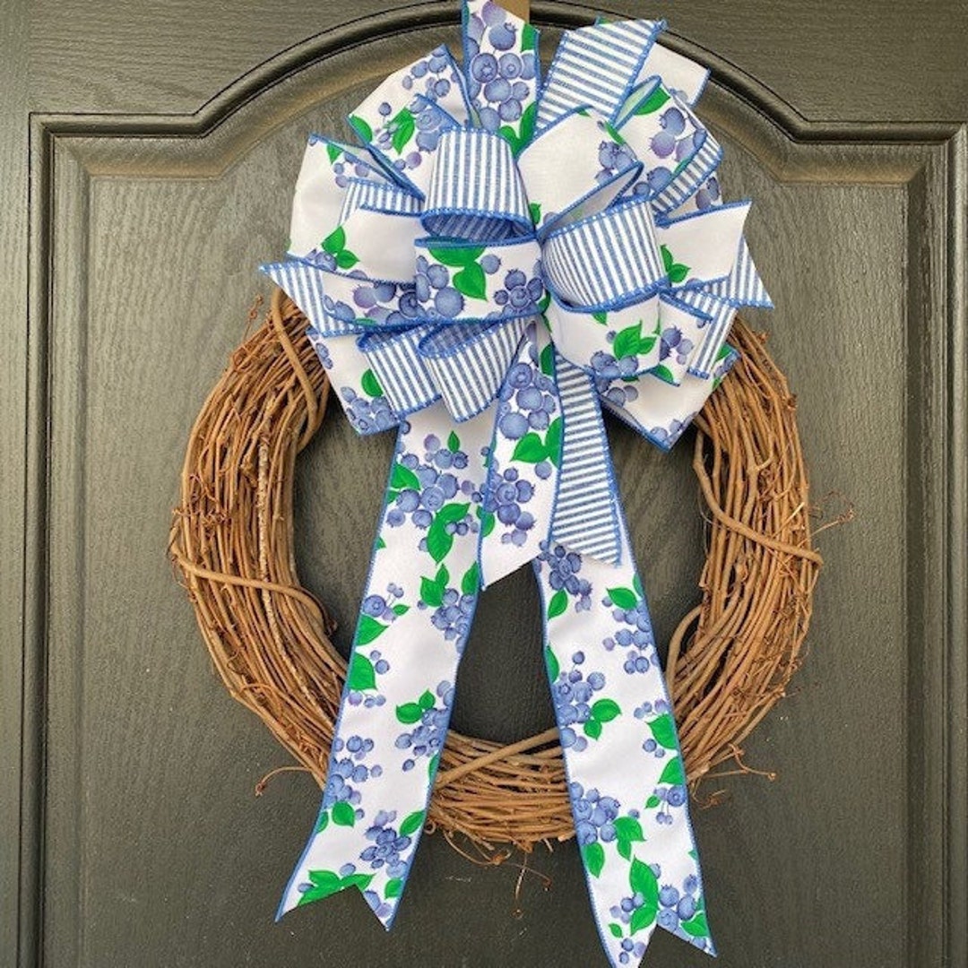Blueberry Bow, Spring Bow, Summer Bow, Blue Decor Bow, Farmhouse Bow ...
