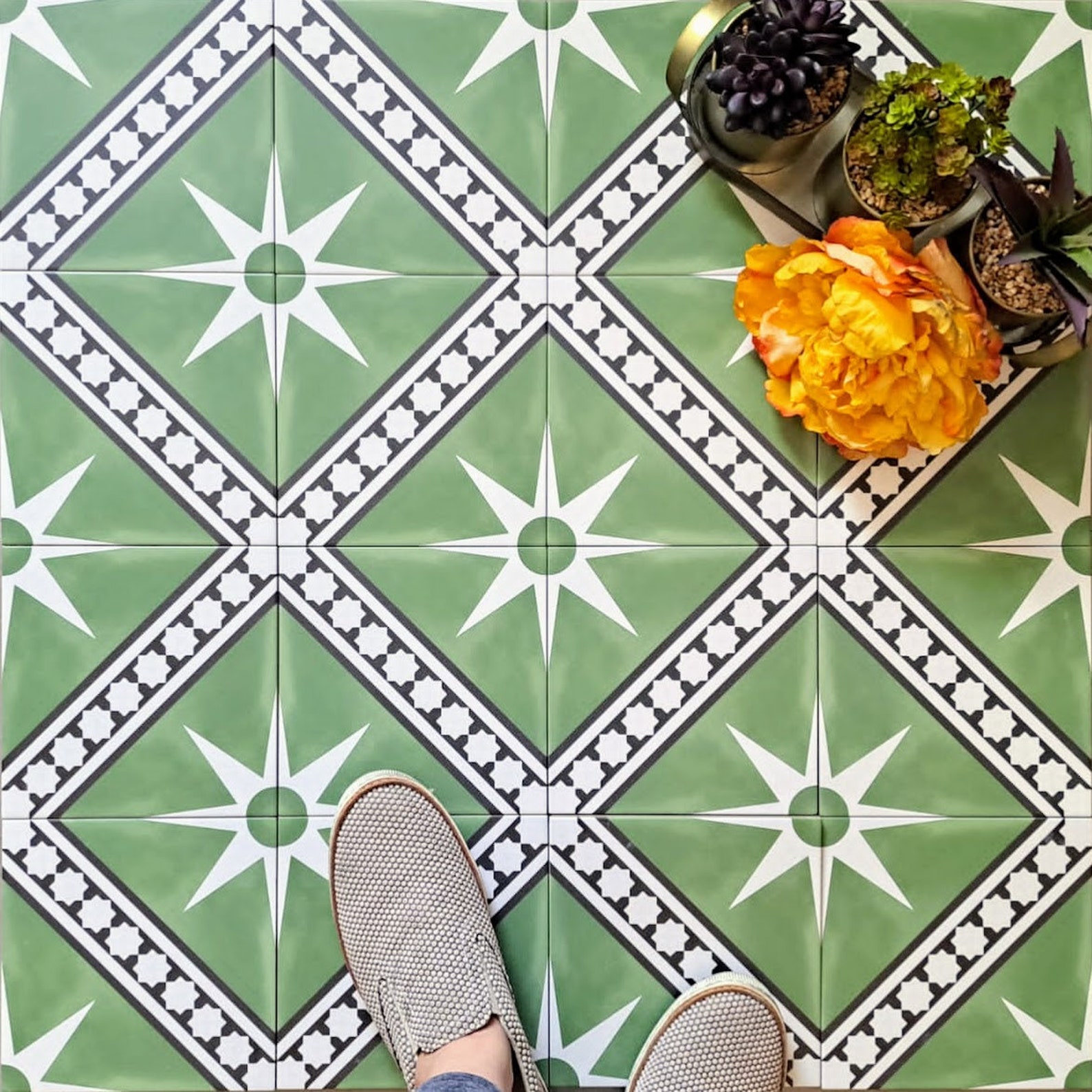 Full Tile Sample: Galata Vintage Green Moroccan Patterned Porcelain ...