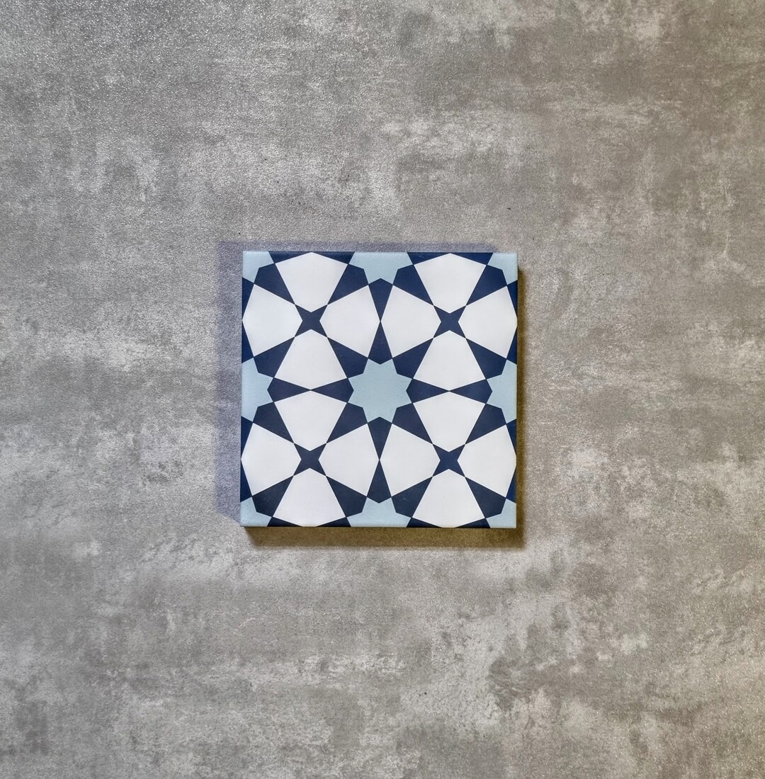 Full Tile Sample: Agraba Blue Anti Slip Moroccan Patterned Porcelain ...