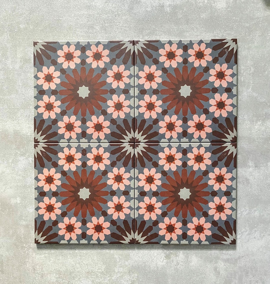 Full Tile Sample: Fizaan Rouge Anti Slip Moroccan Patterned Porcelain ...