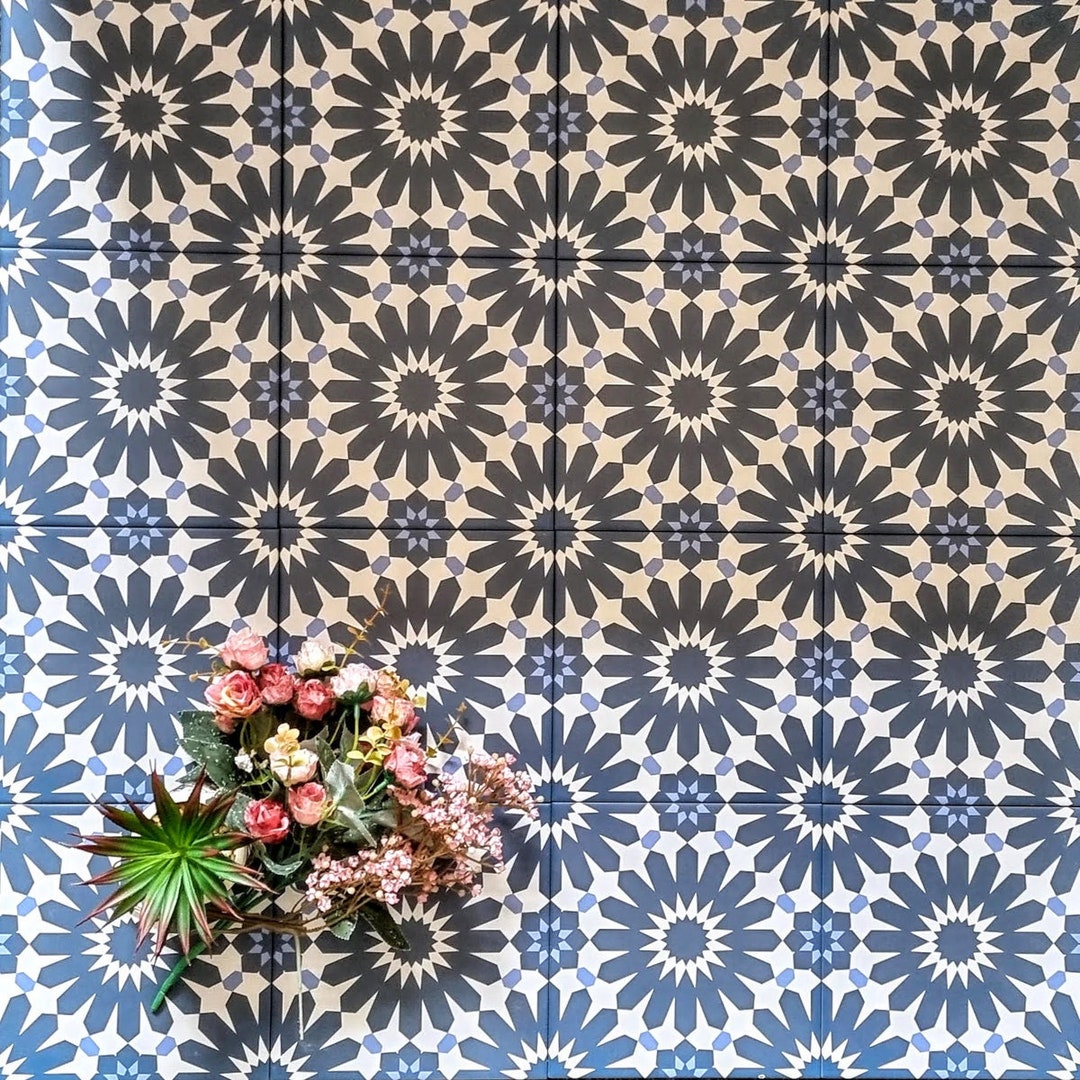 Full Tile Sample: Fizaan Federal Blue Moroccan Patterned Wall & Floor ...