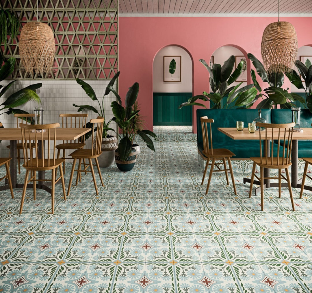 Full Tile Sample: Sakura Olive Anti Slip Moroccan Patterned Porcelain ...