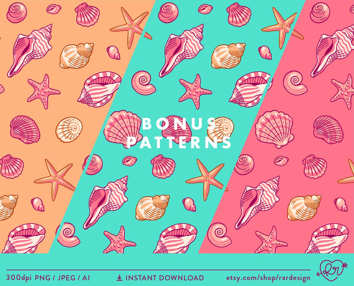 Shells Clip Art, Beach Clipart, Ocean Clipart, Seaside Clipart, Shell ...