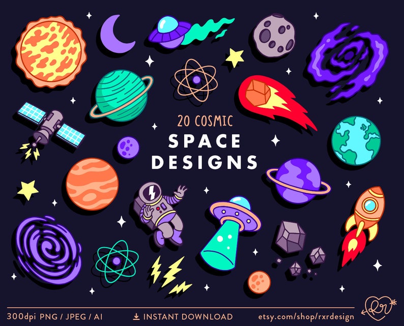 Space Clip Art, Cosmic Clipart, Planets Clipart, Spaceman Clipart ...
