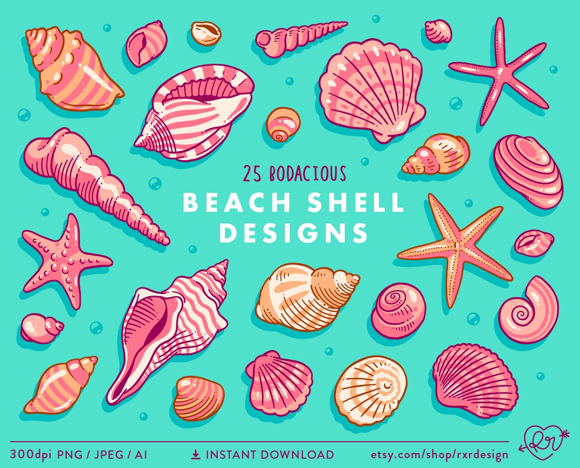 Shells Clip Art, Beach Clipart, Ocean Clipart, Seaside Clipart, Shell ...