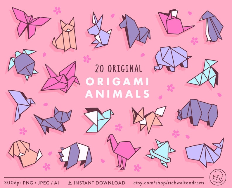 Origami Clip Art, Paper Crane Clipart, Kawaii Clipart, Origami Papers ...
