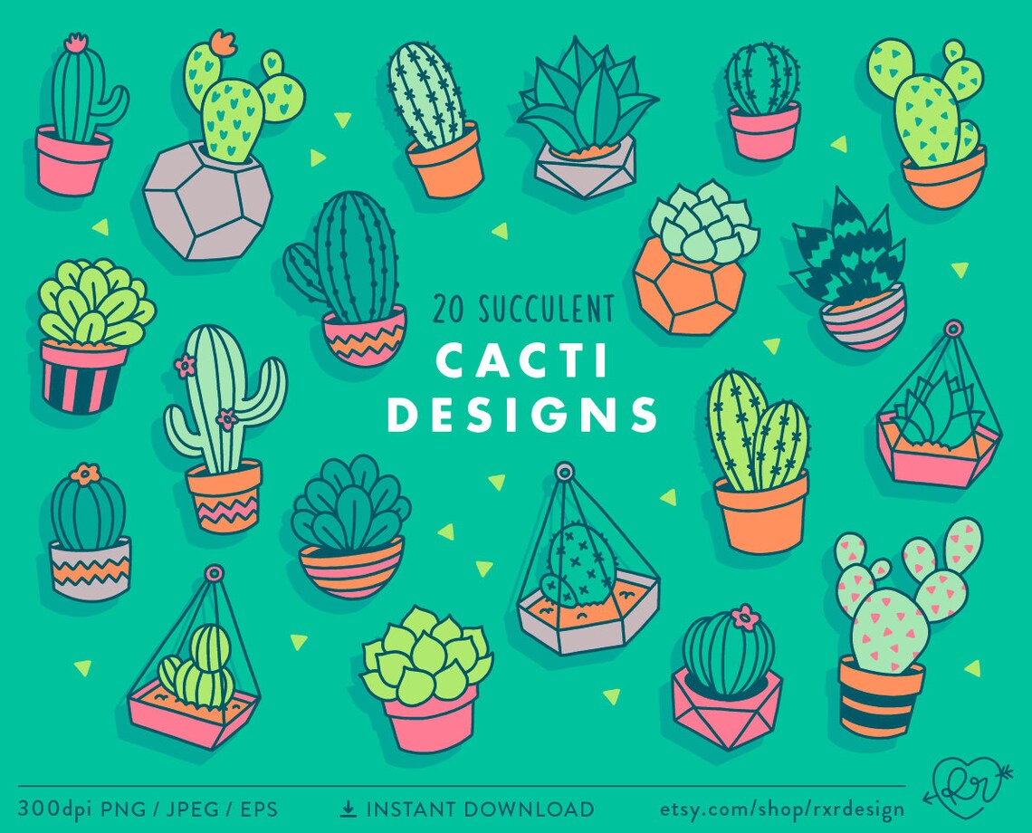 Cactus Clip Art, Cacti Clipart, Succulent Clipart, Terrarium Clipart ...