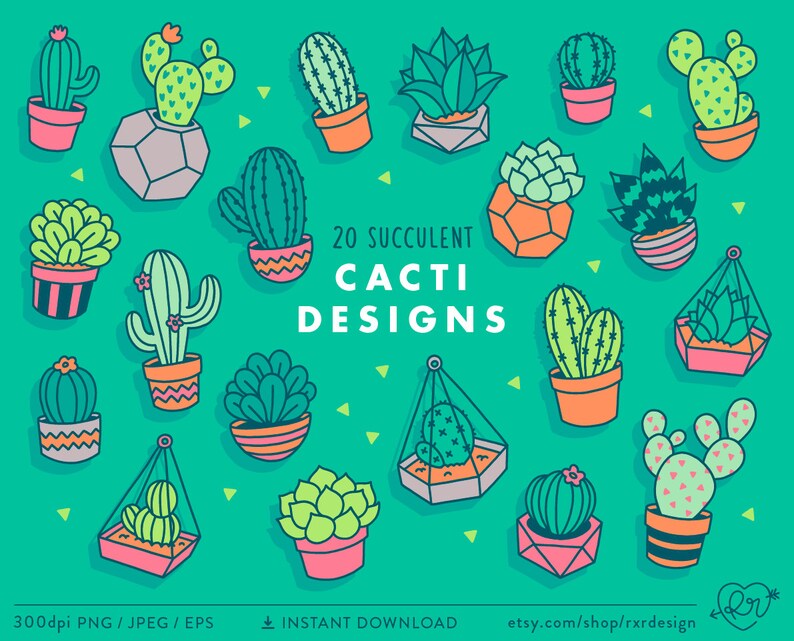 Cactus Clip Art, Cacti Clipart, Succulent Clipart, Terrarium Clipart ...