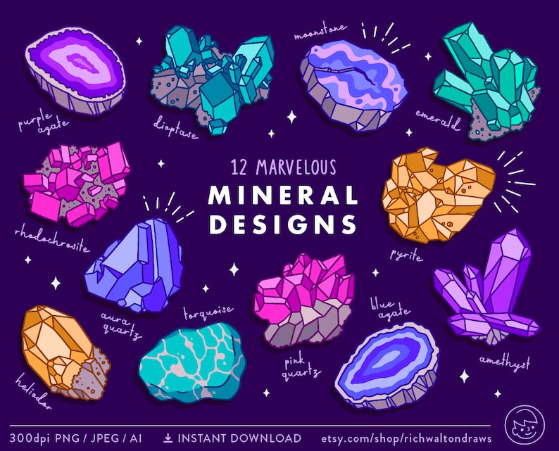 Mineral Clip Art, Crystal Clipart, Healing Crystals, Geode Clipart ...
