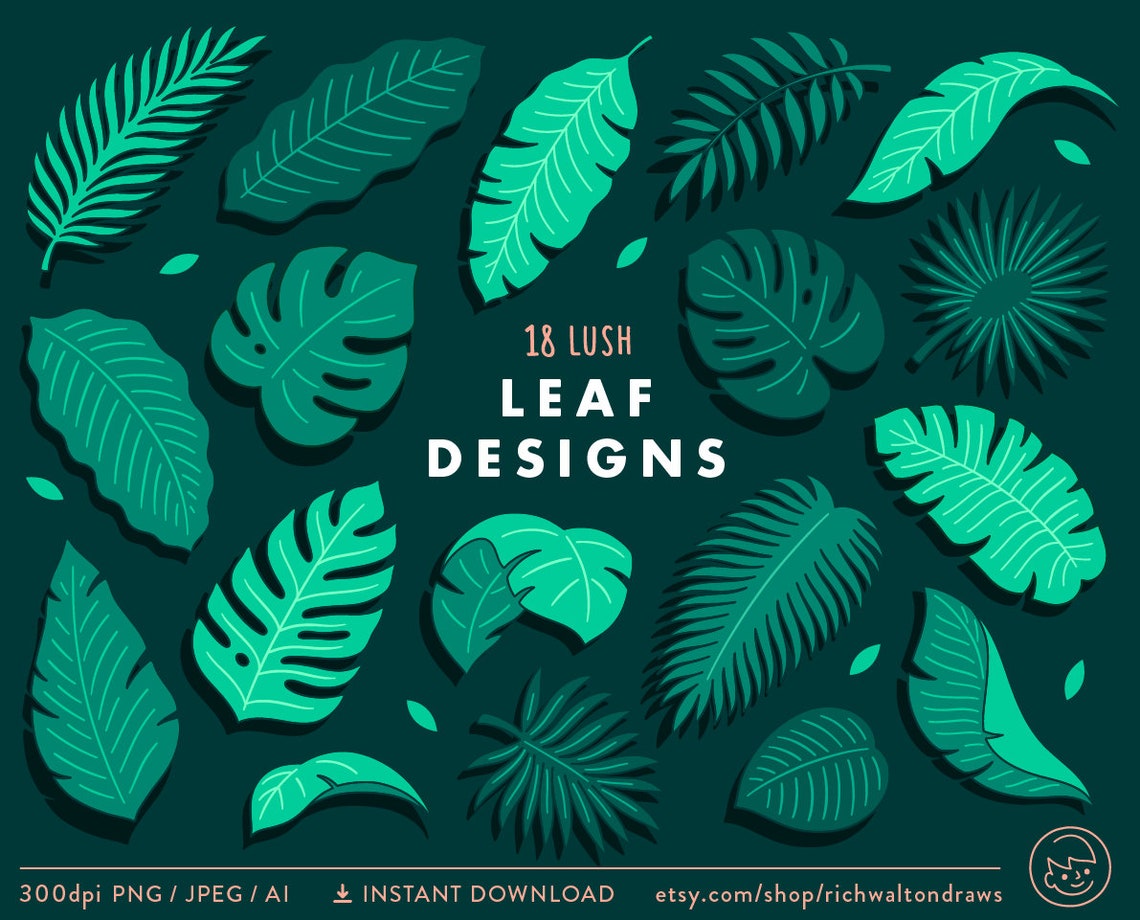 Jungle Clip Art, Leaf Clipart, Tropical Clip Art, Jungle Leaves, Plant ...