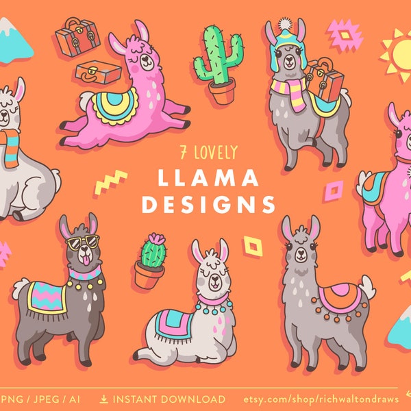 Llama Illustration - Etsy