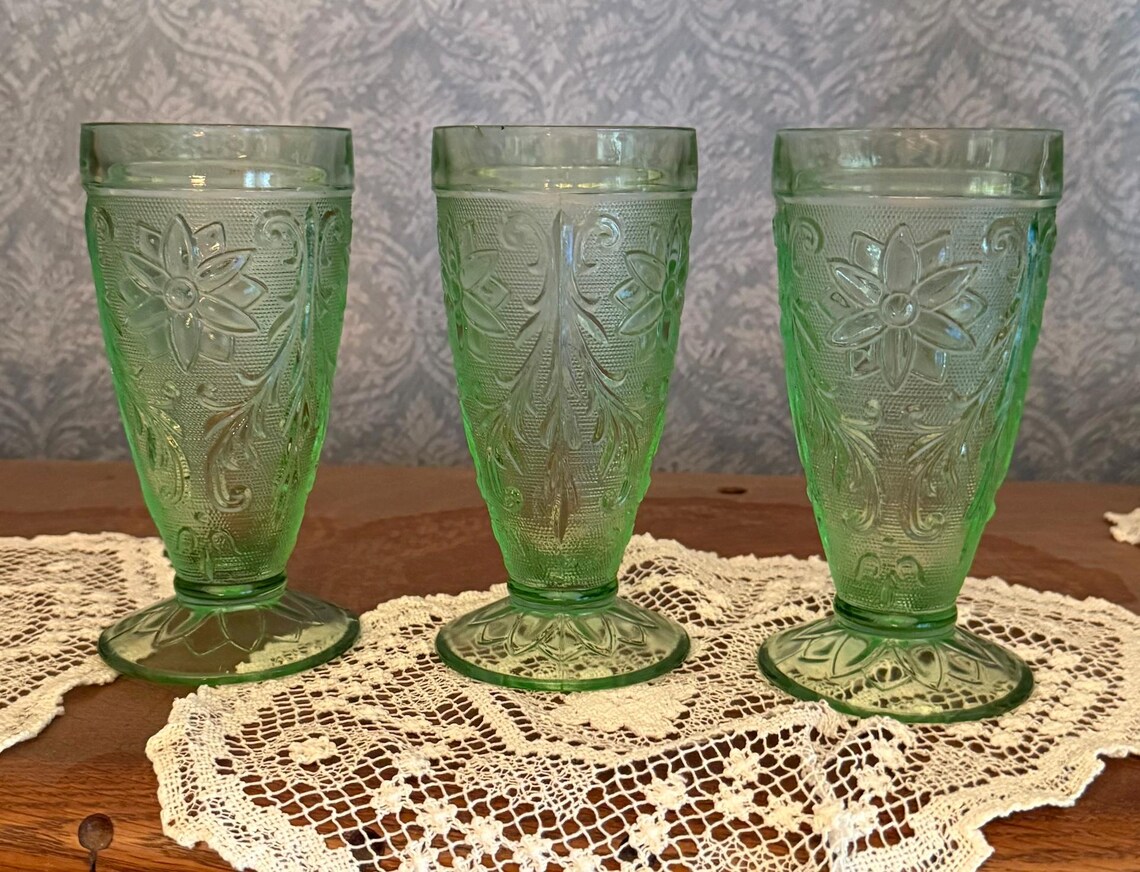 Depression Glass Iced Tea Glasses (3) in Soft Green - Etsy