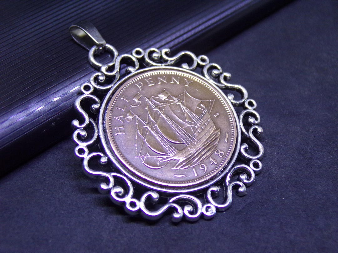 1948 Sailing Ship Half Penny Coin Pendant Charm for Necklace Old ...
