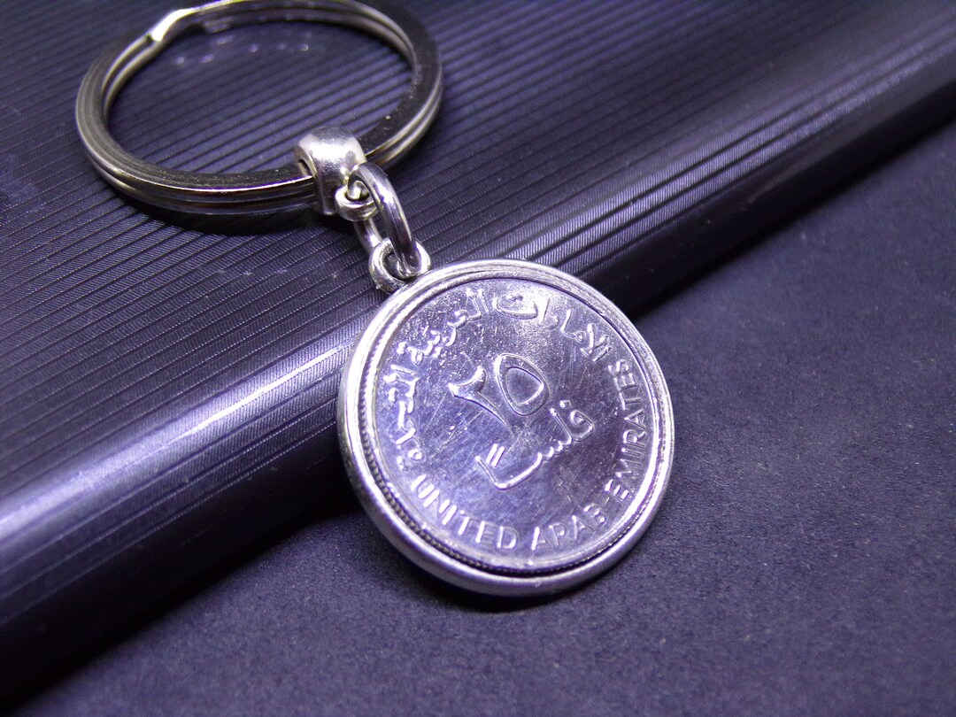 UAE Coin Keyring Keychain Arabic Script 25 Fils United Arab Emirates ...
