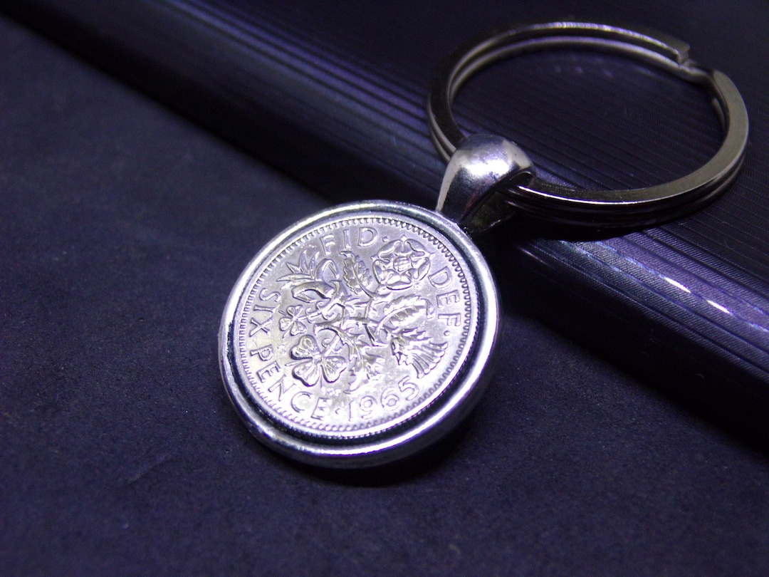 60th Birthday Keyring Gift Double Sided 1965 Lucky Sixpence Keyring for ...