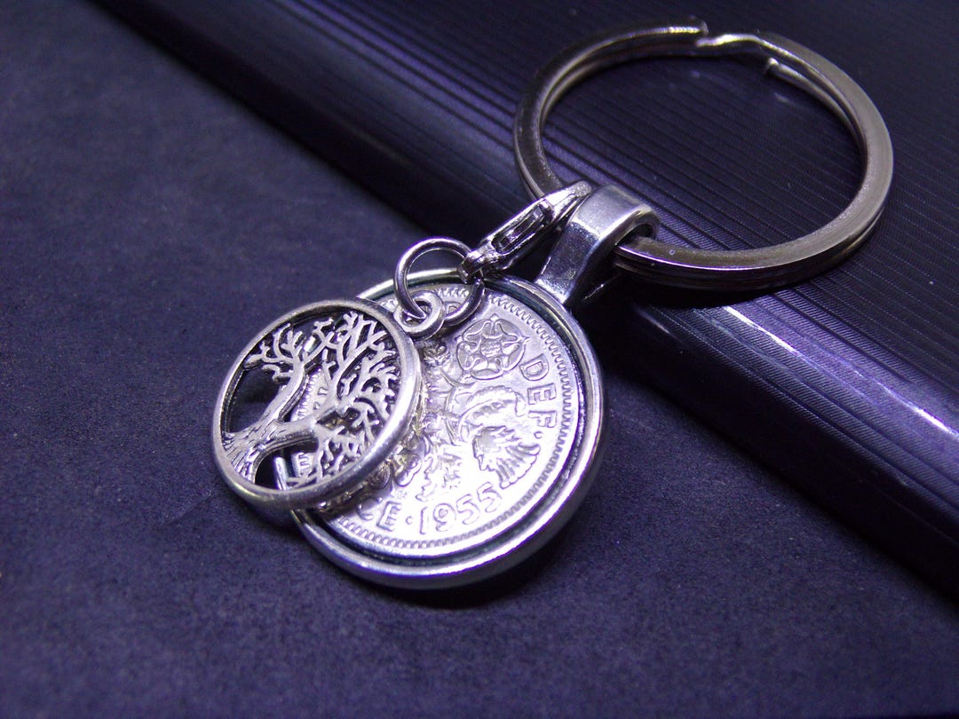 70th Birthday Keyring Gift 1955 Lucky Sixpence Keyring & Tree of Life ...