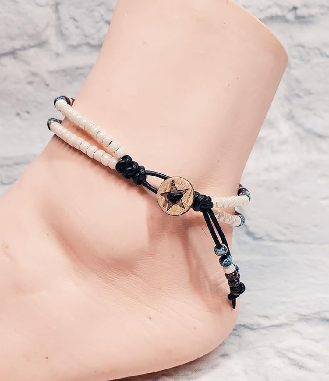 Beaded Leather Wrap Anklet Ankle Bracelet Seed Bead Leather Wrap Ankle Bracelet Bohemain Jewelry ...