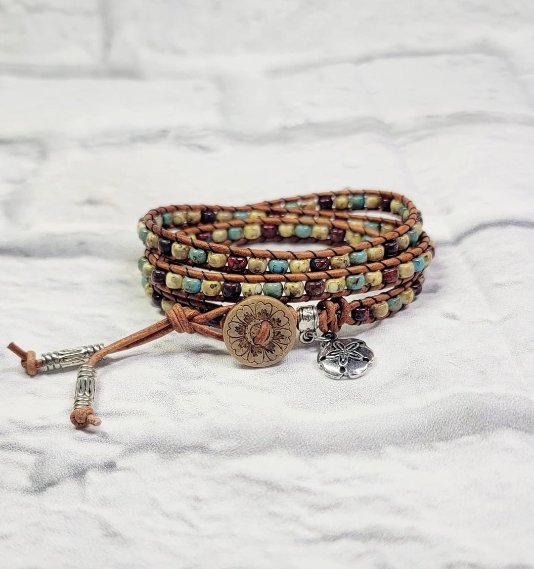 Beaded Leather Wrap Bracelets for Women Americana Jewelry Leather Boho ...