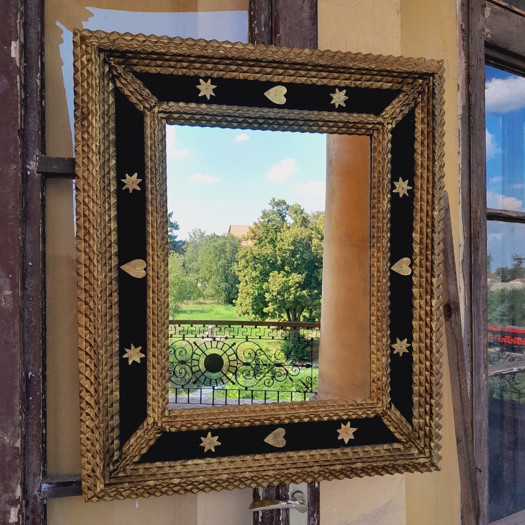 LARGE Tramp Art Mirror / Tramp Art Antique Frame / Tramp Art Style ...