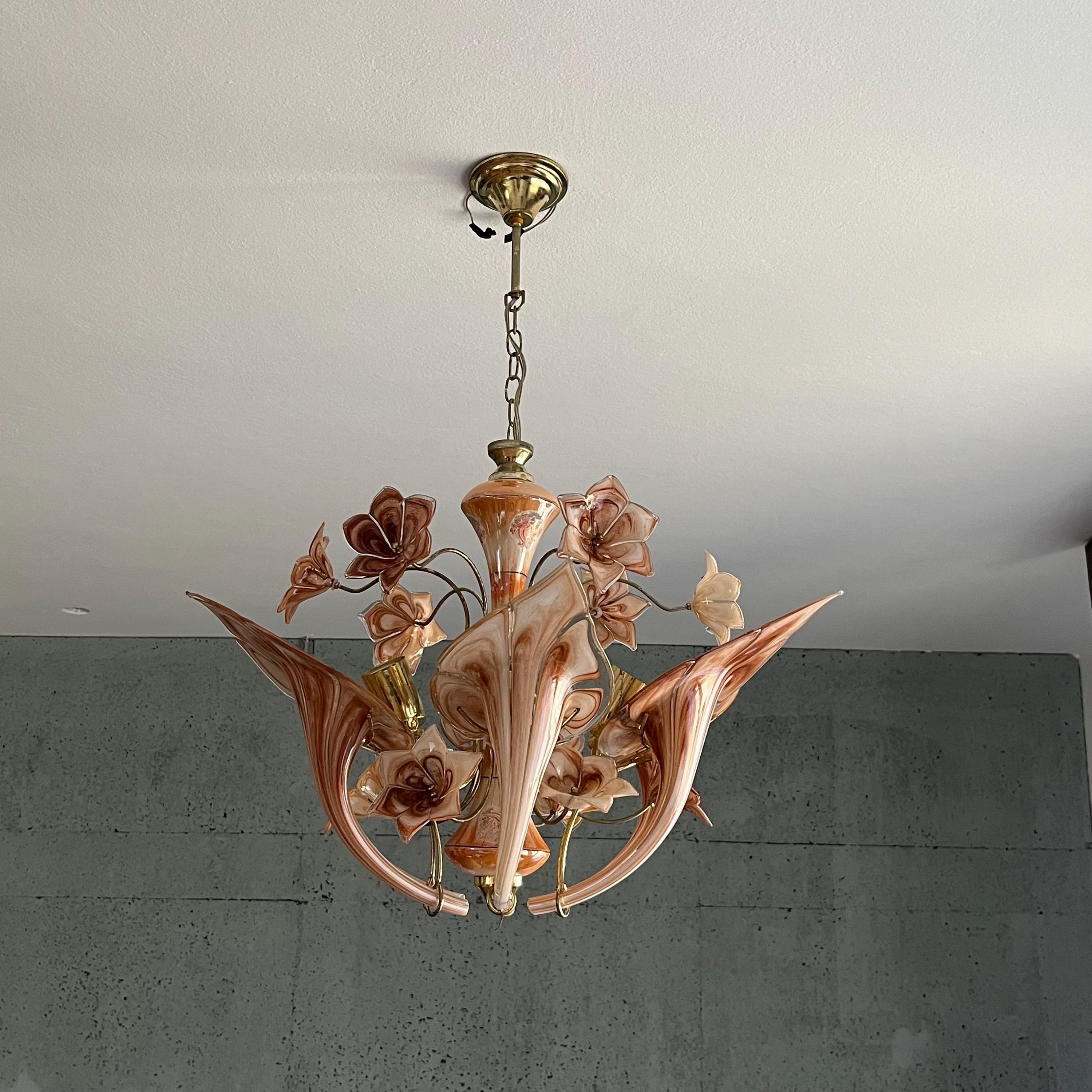 Hollywood Regency Ceiling Lamp Made of Murano Glass and Brass / 70s ...