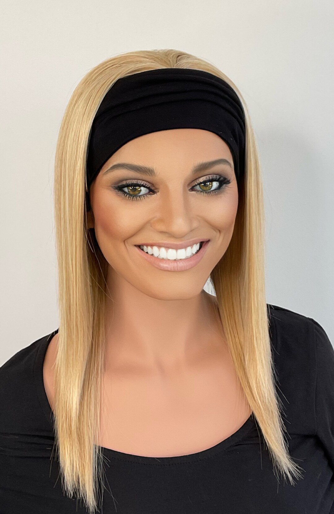 Premium Biscuit Blonde Medium Length Headband Wig/ Gym Wig/ Sports Wig ...