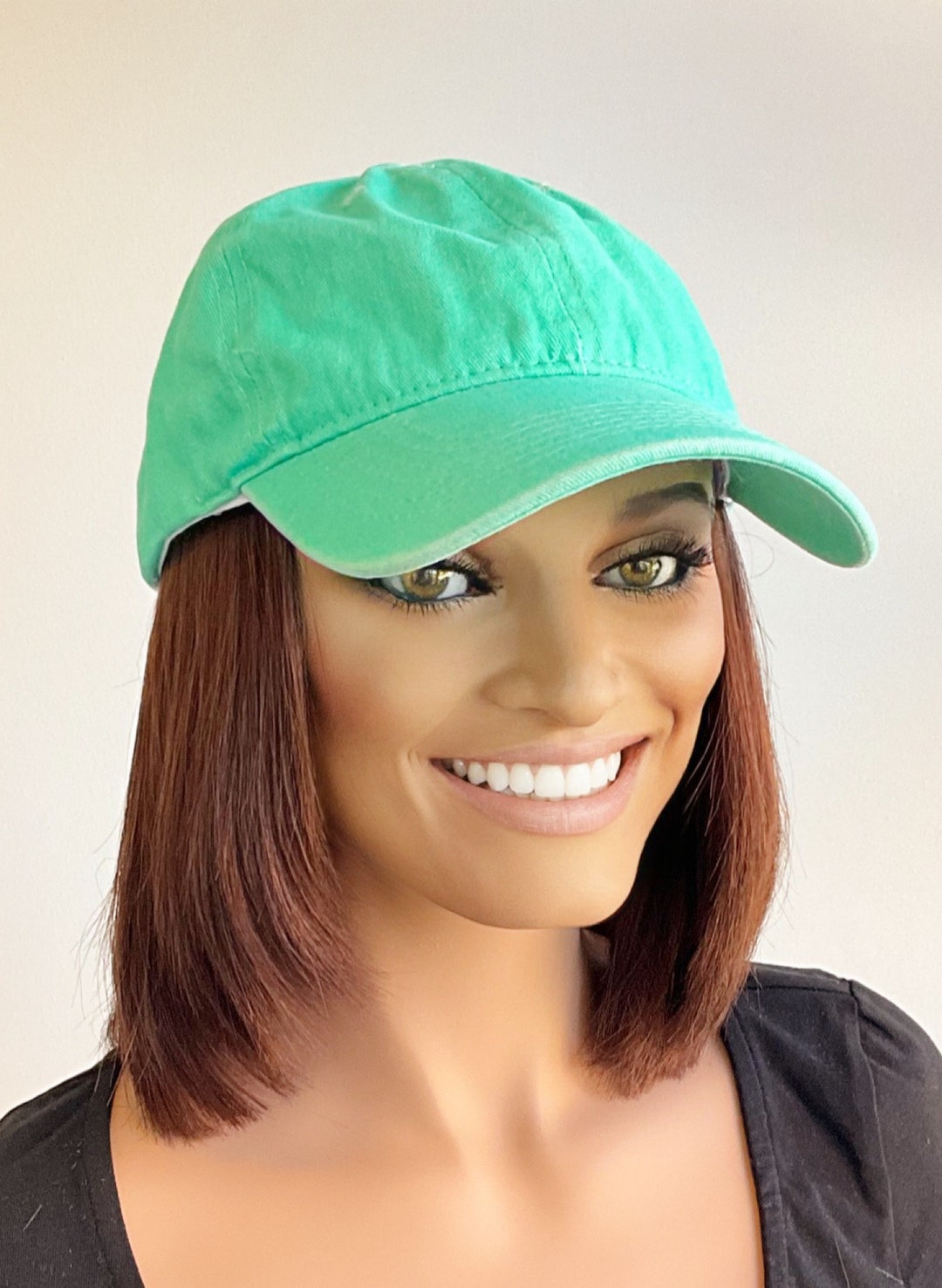 Bright Mint Baseball Cap With Short Hair Attached| Hat Wig| Hat With ...