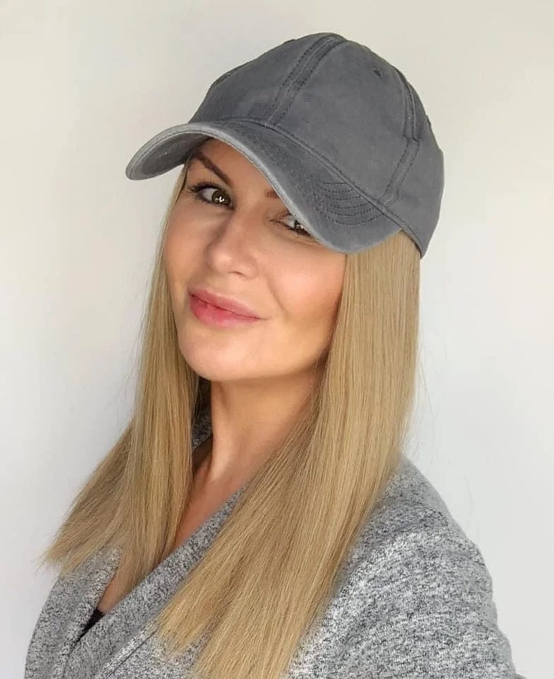 Grey Baseball Cap With Long Hair Attached - Etsy