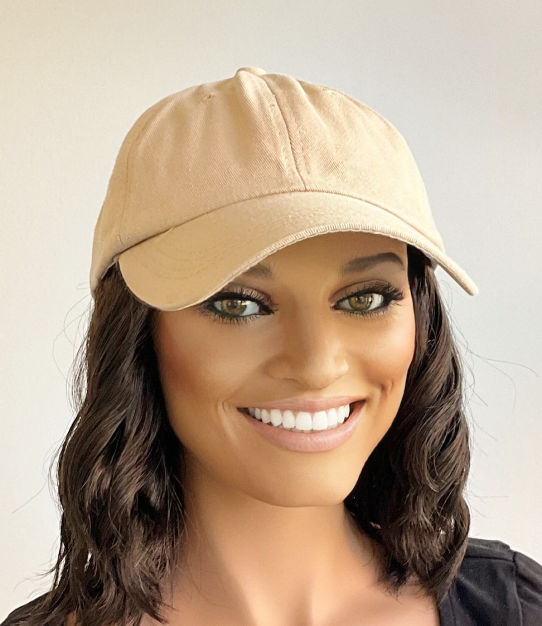 Beige Baseball Cap With Short Wavy Hair Attached| Hat With Hair Attached| Hat Wig| Cap With Hair ...