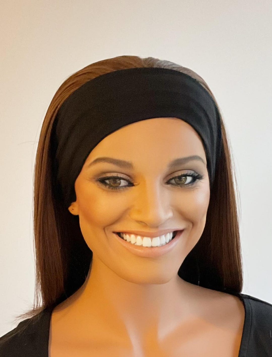 Premium Chestnut Brunette Medium Length Headband Wig/ Gym Wig/ Sports ...