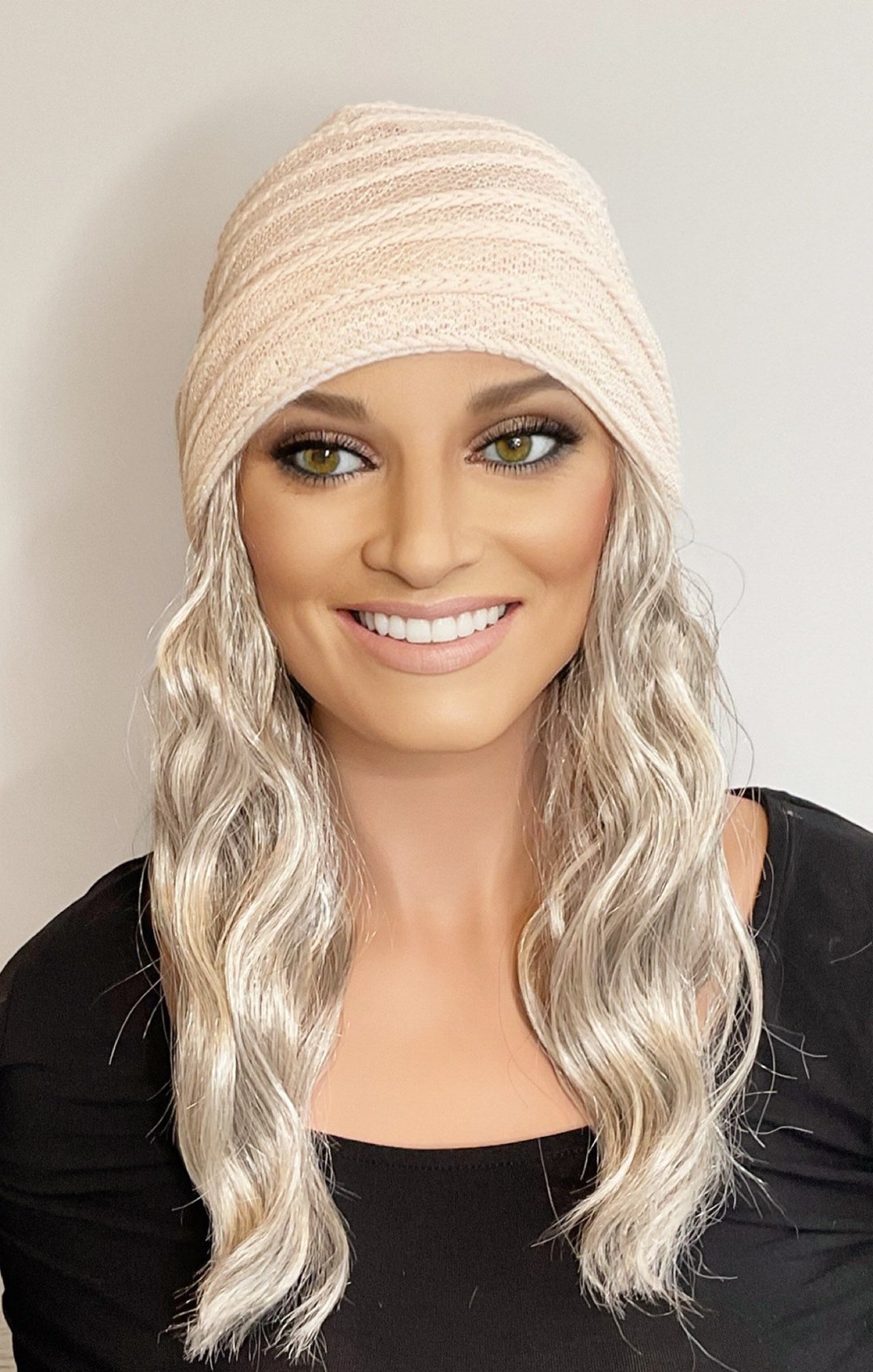 Lightweight Beanie With Long Wavy Hair Attached | Hat With Hair ...