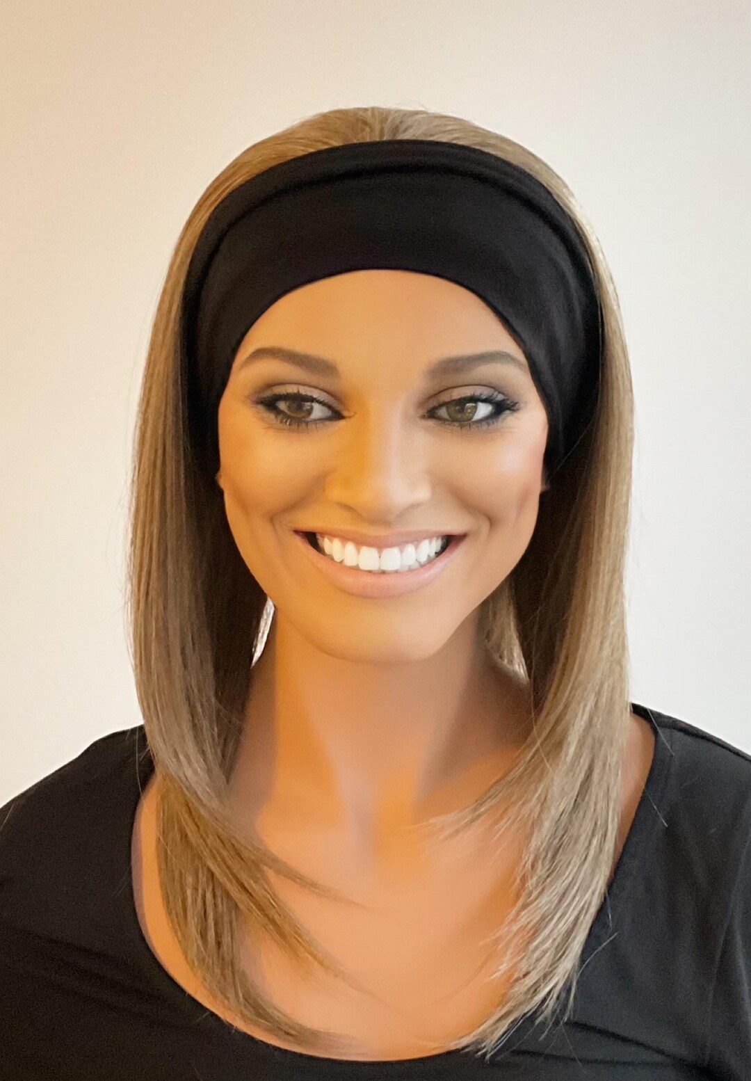 Premium Light Ash Brown Medium Length Headband Wig/ Gym Wig/ Sports Wig ...