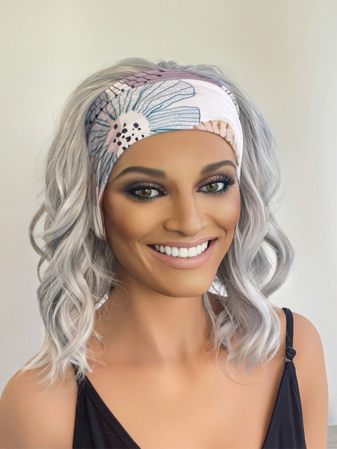 Ice Blue Grey Beach Wave Headband Wig, Gym Wig, Bandfall Wig, Sports ...