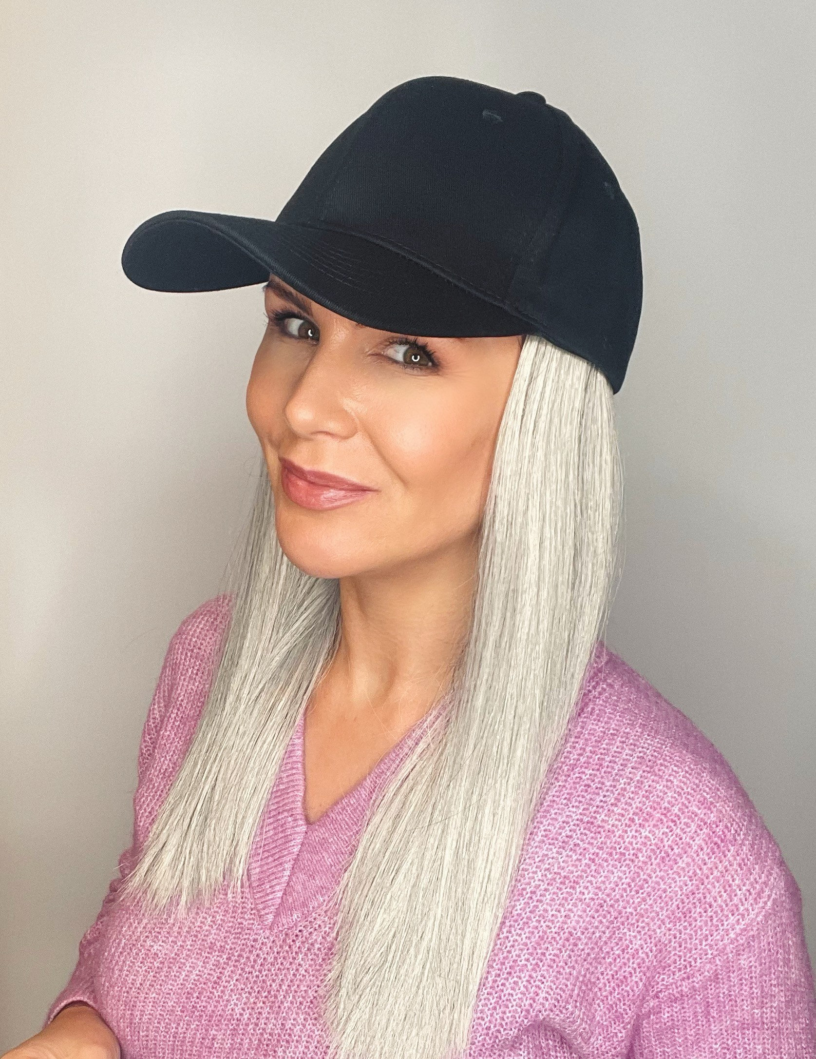 Black Baseball Cap With Long Hair Attached | Etsy