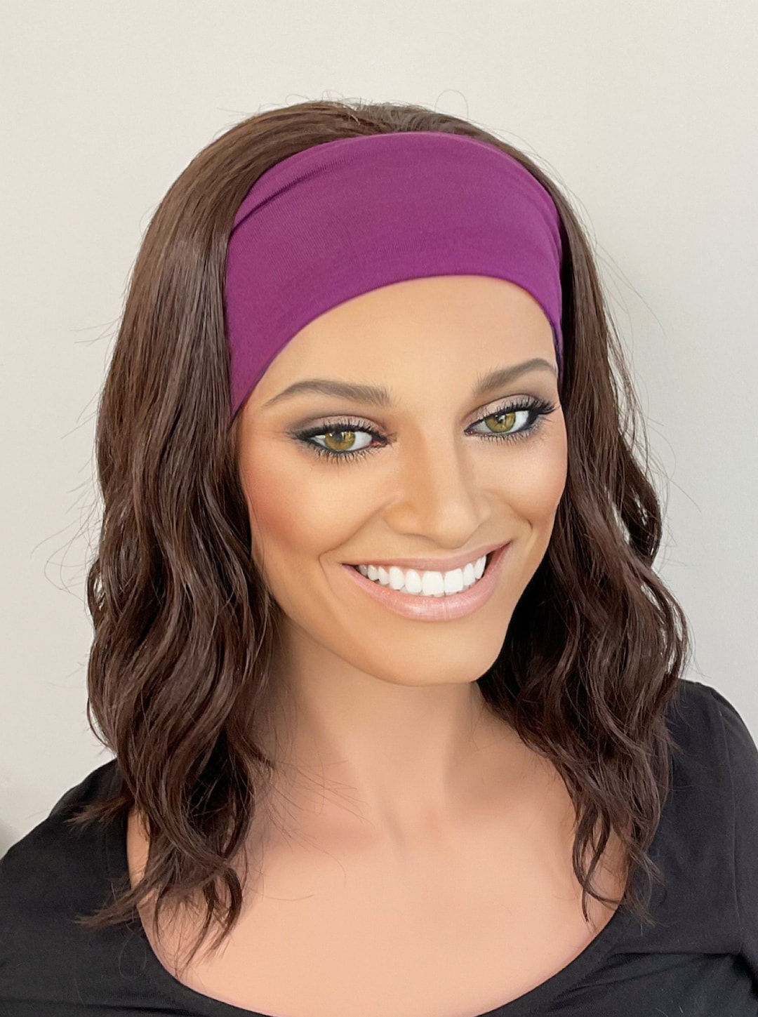 Premium Darkest Brown Beach Wave Headband Wig/ Headband Wig/ Sports Wig ...