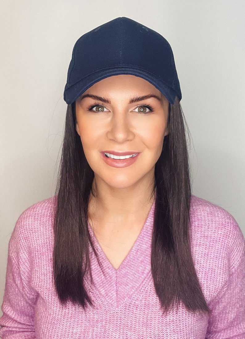 Navy Baseball Cap With Long Hair Attached - Etsy