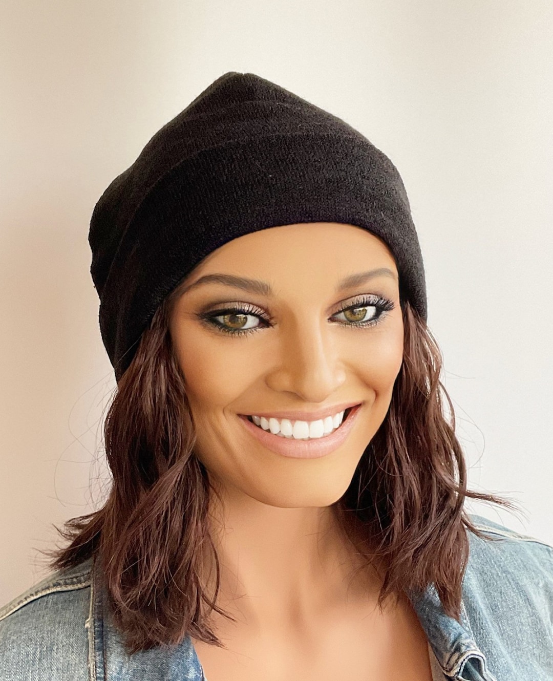 Winter Beanie With Soft Short Wave Hair Attached| Hat With Hair ...