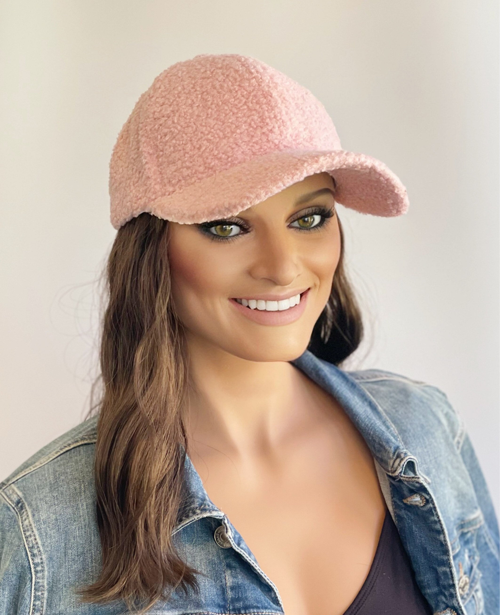 Teddy Baseball Cap With Long Wavy Hair Attached | Hat With Hair ...