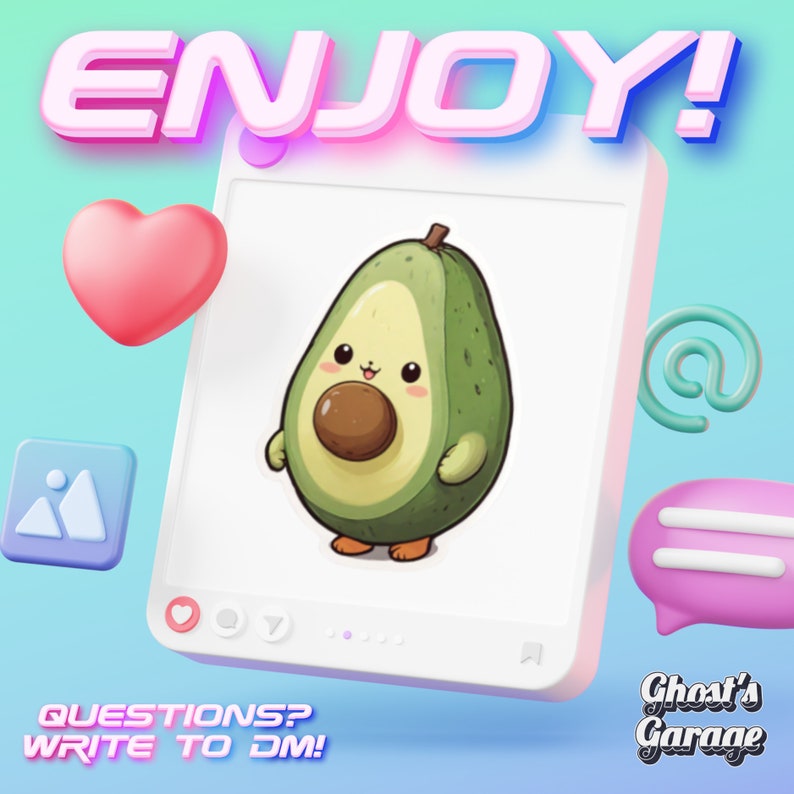 Avocado Sticker Sheet: 6 Adorable Designs, Instant Download, Print and ...