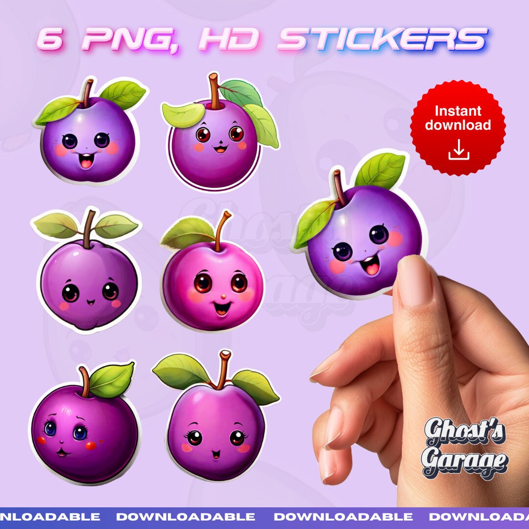 Plum Sticker Sheet: 6 Adorable Designs, Instant Download, Print and Cut ...
