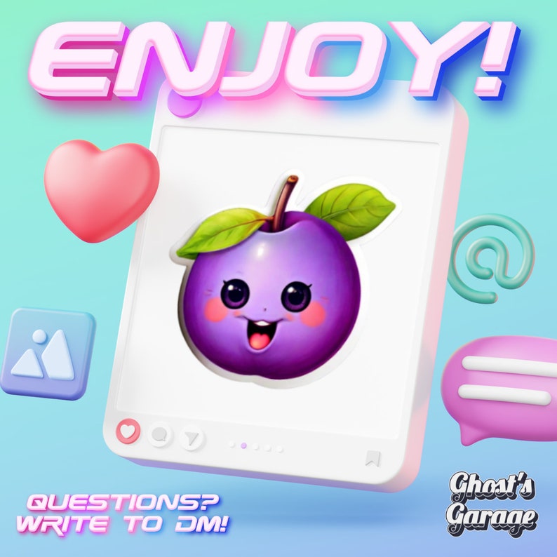 Plum Sticker Sheet: 6 Adorable Designs, Instant Download, Print and Cut ...