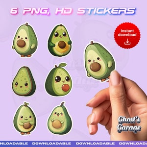 Avocado Sticker Sheet: 6 Adorable Designs, Instant Download, Print and ...