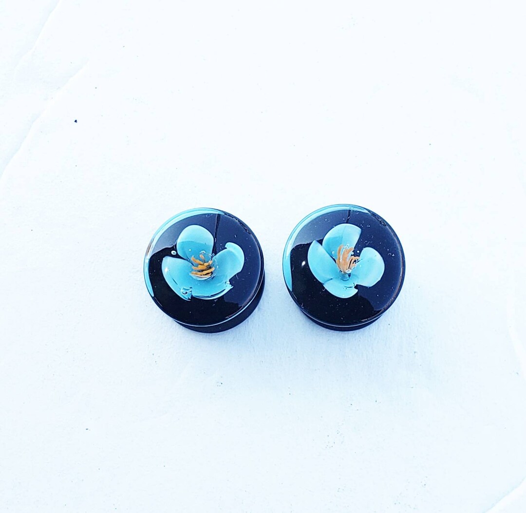 Glass Flower Plugs Stretchers Tunnels Ear Plugs 2 Pieces - Etsy