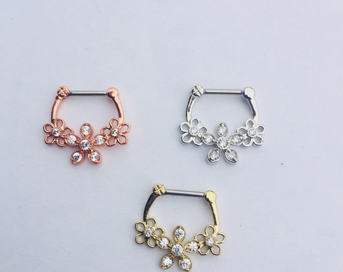 16g Rose Gold Flower Septum Ring Septum Clicker Septum Jewelry Piercing ...