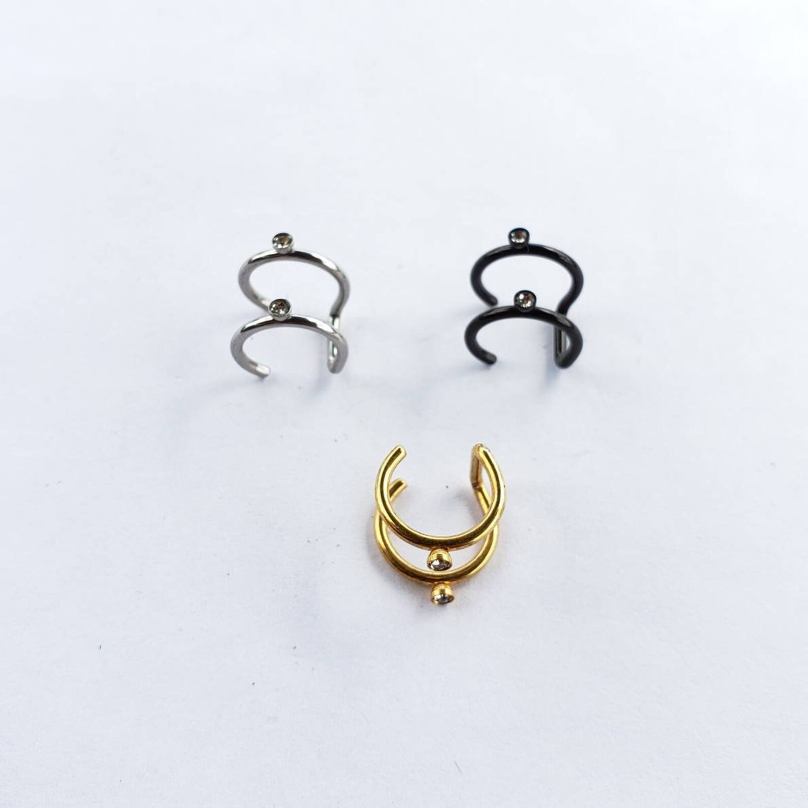 Double Gem Ear Cuff Clip On No Piercing Needed Fake Piercing - Etsy