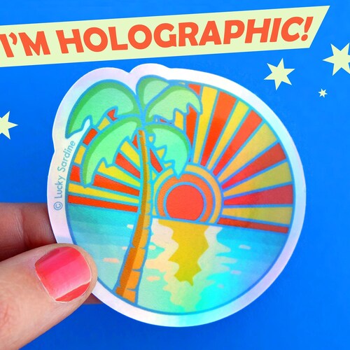 Ocean Holographic Sticker Ocean Sunset Sticker California - Etsy