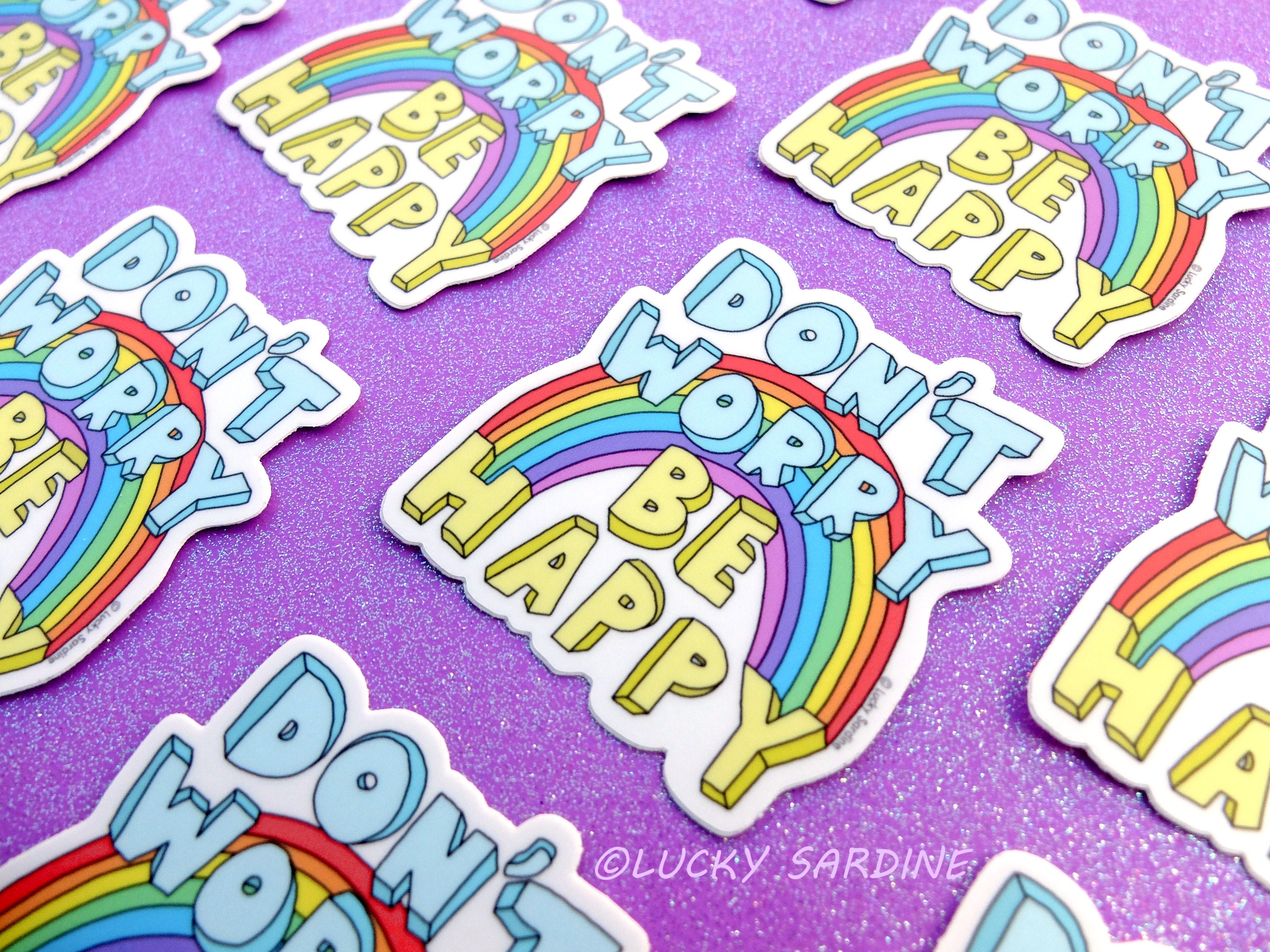 Don't Worry Be Happy Vinyl Sticker Rainbow Sticker | Etsy