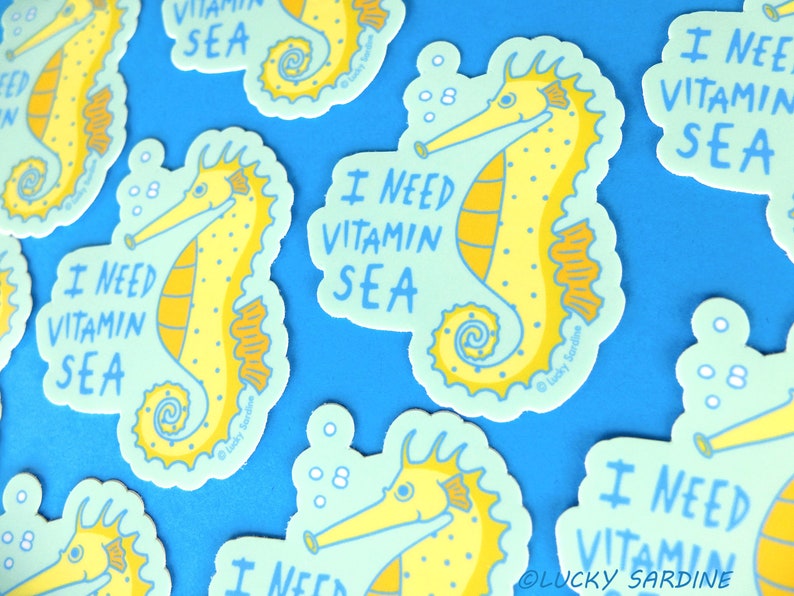 Seahorse Vinyl Sticker, Seahorse Sticker, Vitamin C Sticker, Fish ...